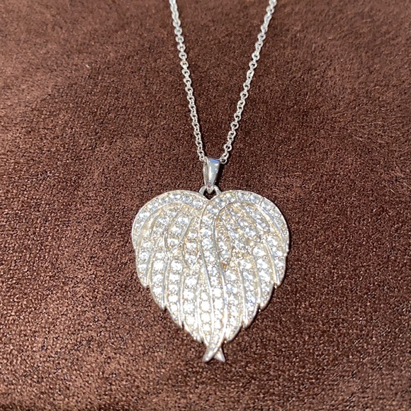 Jewelry | Silver Cubic Zirconia Angel Wings Heart Pendant Necklace 18l ...